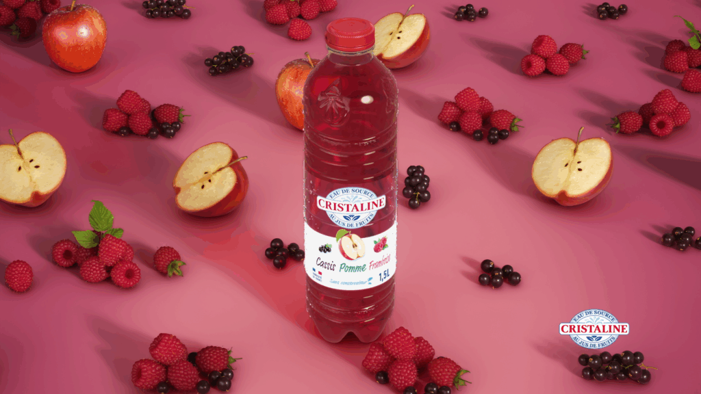 Nouvelle Cristaline aromatisée au jus Pomme, Cassis, Framboise